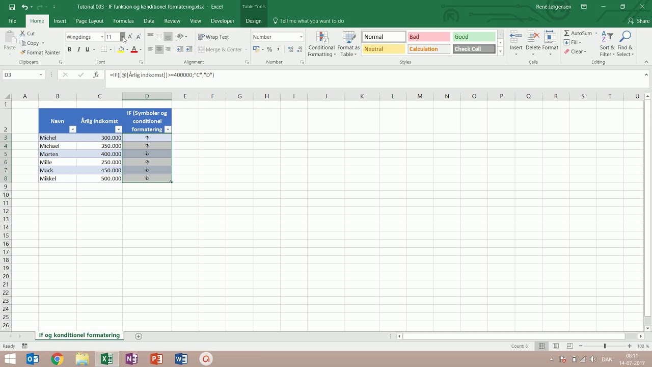 Tutorial 003 - IF funktion, symboler og konditionel formatering - YouTube