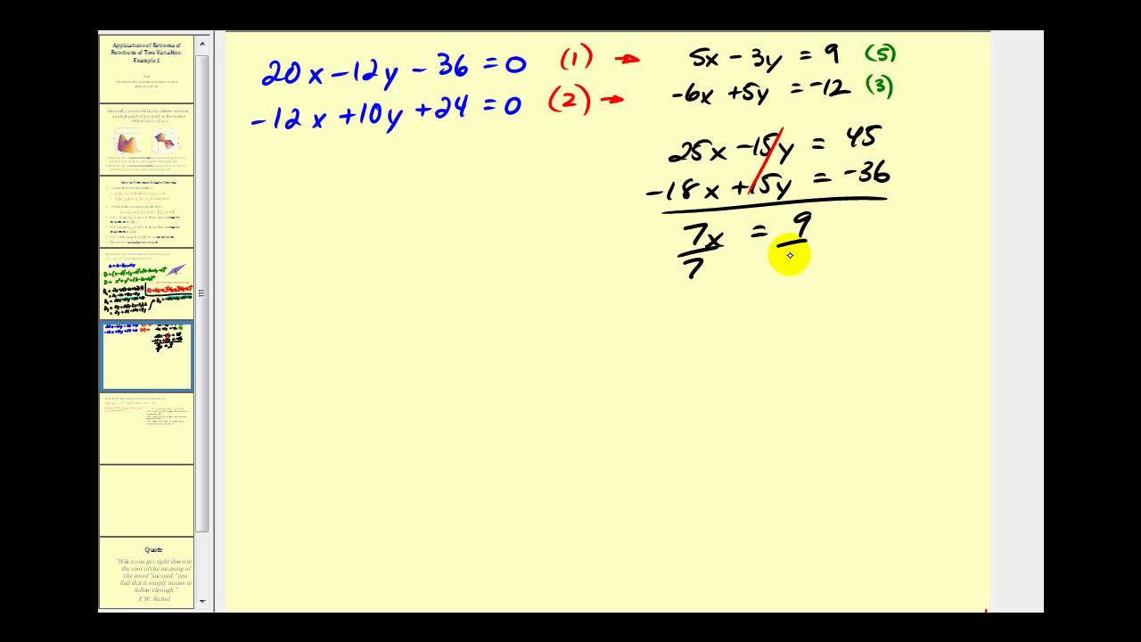 Applications of Extrema of Functions of Two Variables I - YouTube