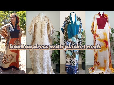 DIY| How to cut and sew trendy boubou dress with placket neck| Quick ...