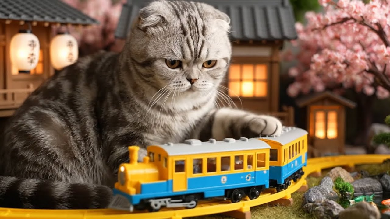 This Cat Slapped the Toy Train and It Kept Going 😂 | Relaxing Miniature ...