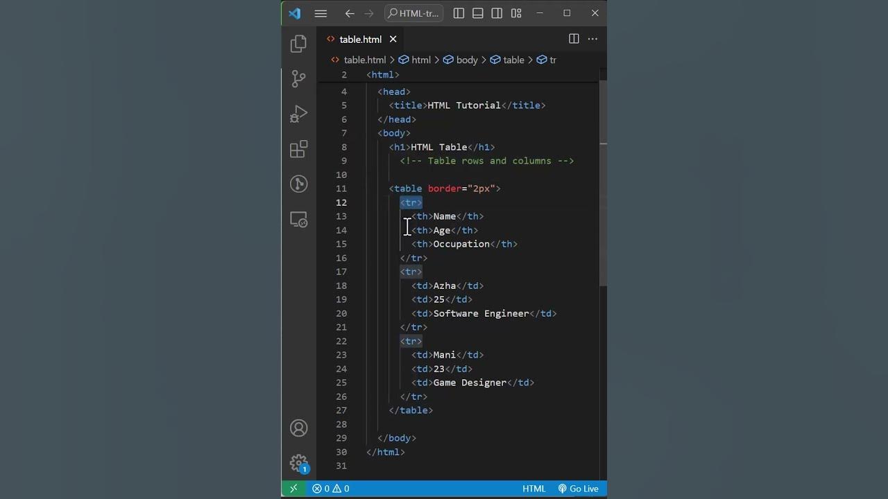 HTML Table in Tamil #html #html5tutorial #htmlintamil - YouTube