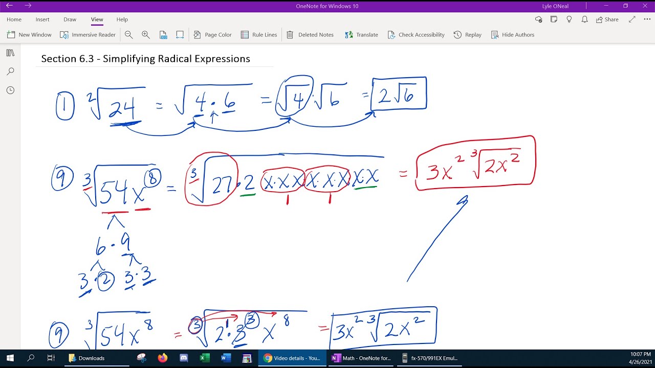 Section 6.3 - Simplifying Radical Expressions - YouTube
