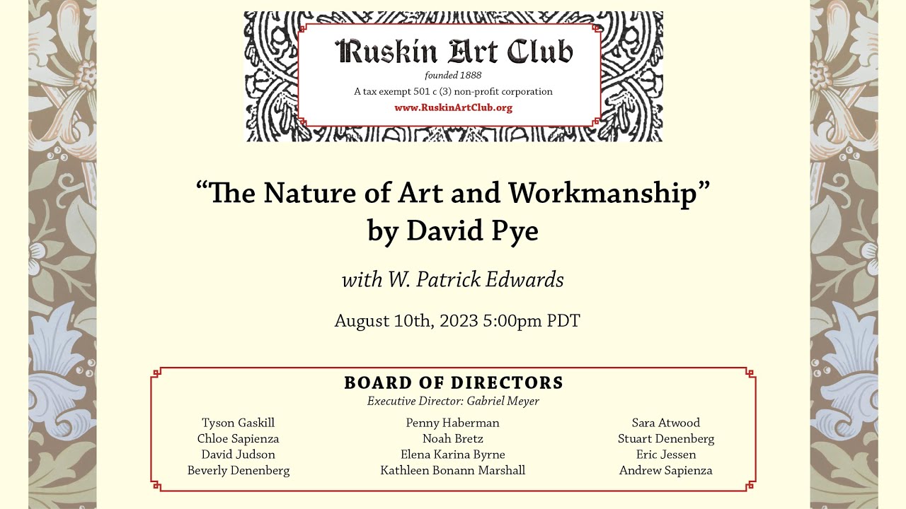 08/10/2023 The Nature of Art and Workmanship by David Pye with W. Patrick Edwards - YouTube