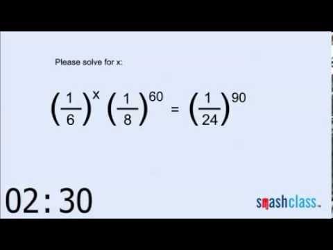 Smashclass Exponent Problem. Great for the GMAT, GRE, SAT & ACT. Recording of a live Smashclass ...