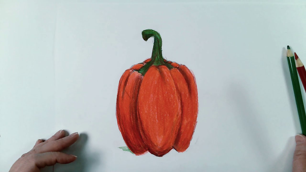 Creating a Pepper (Red) with Color Pencil on White Paper - YouTube