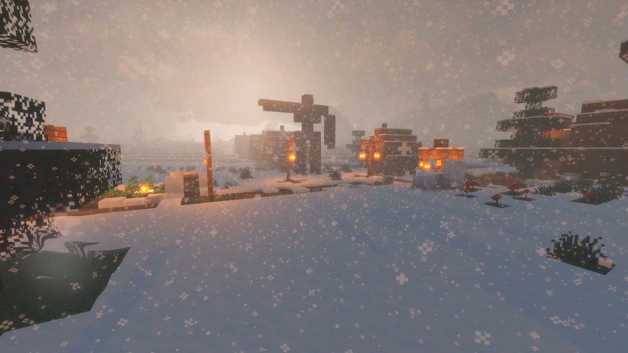 MINECRAFT SOUNDTRACK - Relaxing Village with Snow Fall - SLEEP / STUDY ...
