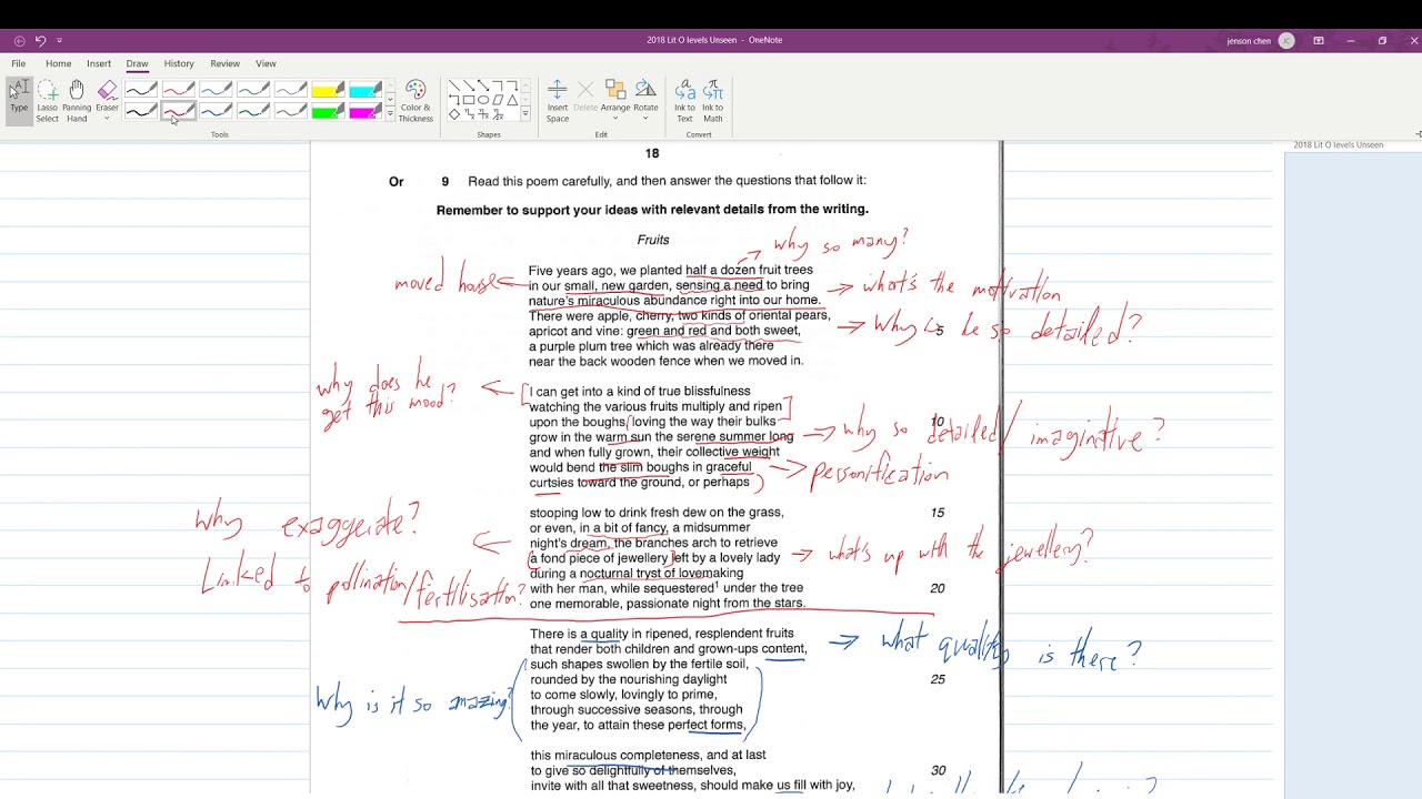 2018 O level Unseen Poetry Fruits v2 - YouTube