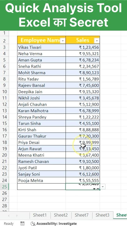 Microsoft excel short tips | Quick Analysis Tool in Excel #excel #exceltips #shorts #microsoft ...