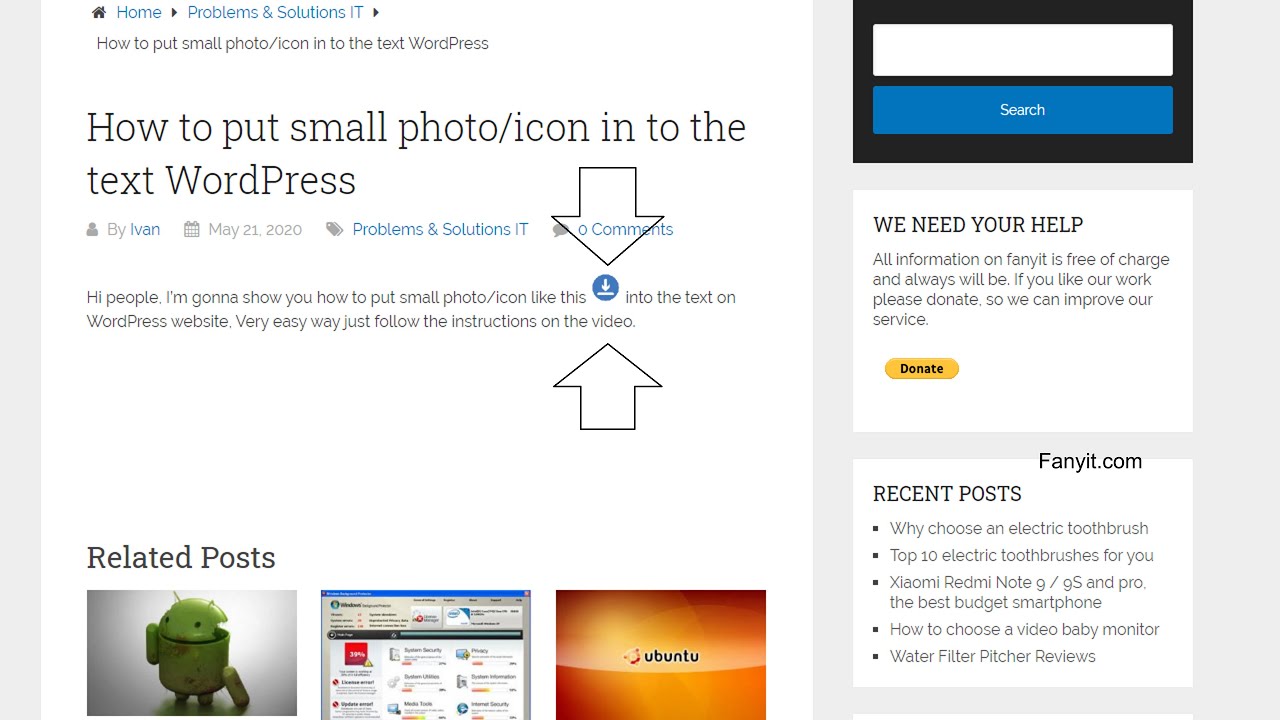 How to put small photo / icon into the text WordPress - YouTube