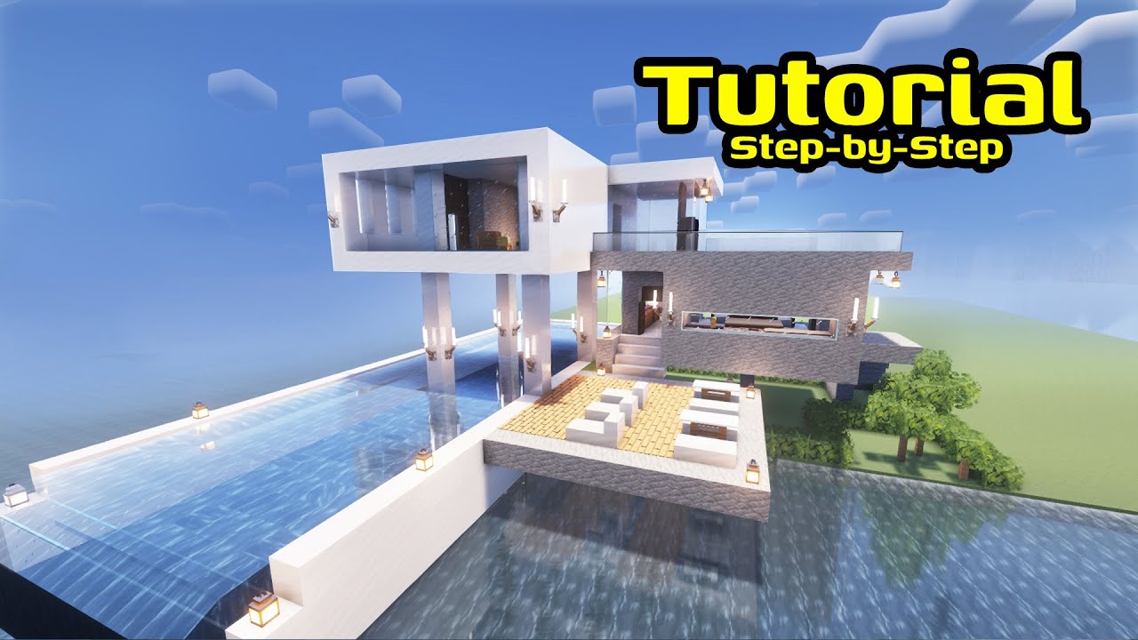 Minecraft Modern House Tutorial | Infinity Pool + Waterfall Design # ...
