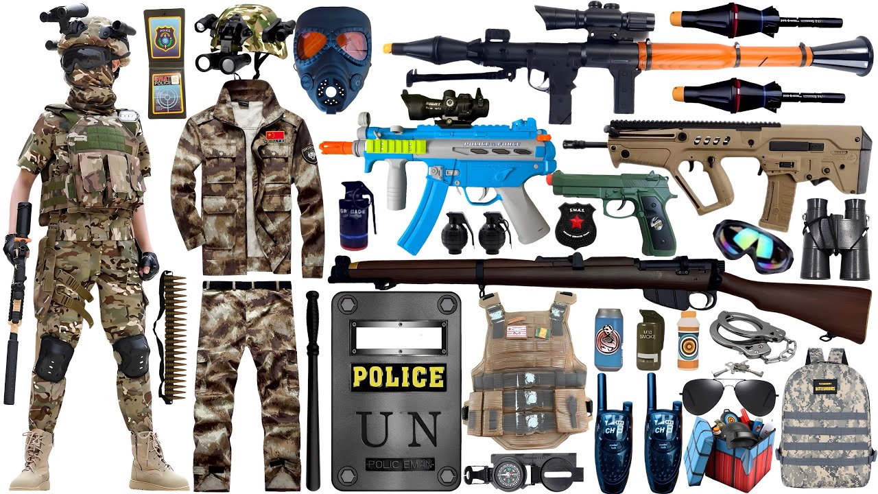 Special police weapon toy gun set unboxing, MP5 submachine gun, SCAR ...