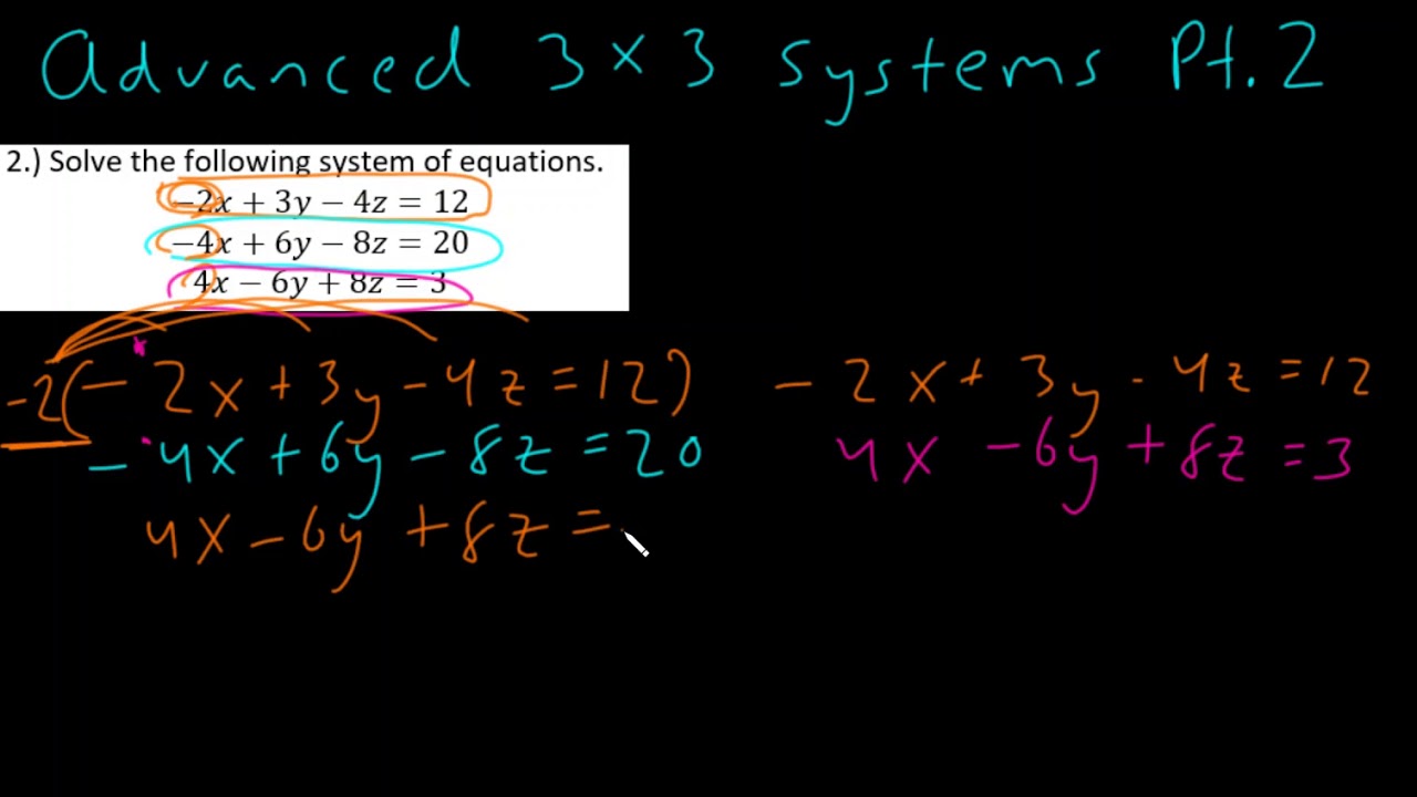 Algebra 2 2 7 Solving Advanced Systems part 2 - YouTube