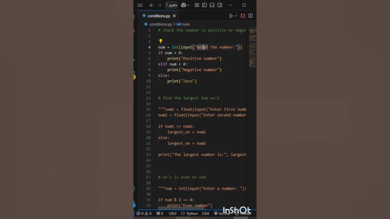 If - else statements in python | python FSD #shorts #python3 #python #pythonforbeginners - YouTube