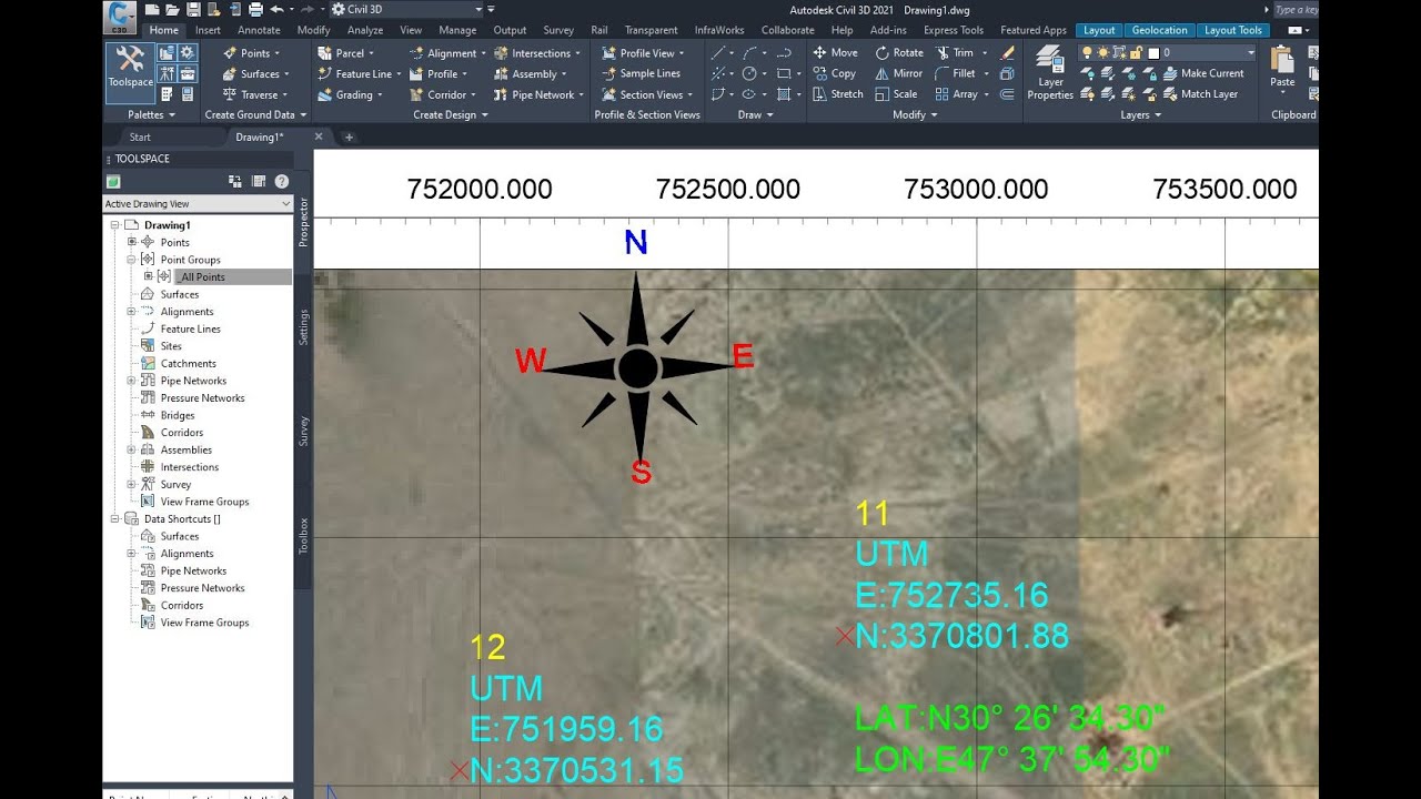 Latitude Longitude to UTM by civil3d بالتفصيل - YouTube