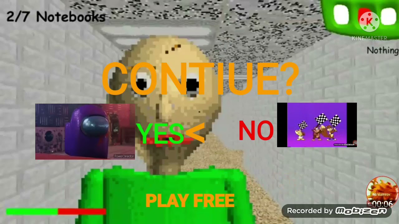 baldi basics too bad lose contiue game over - YouTube