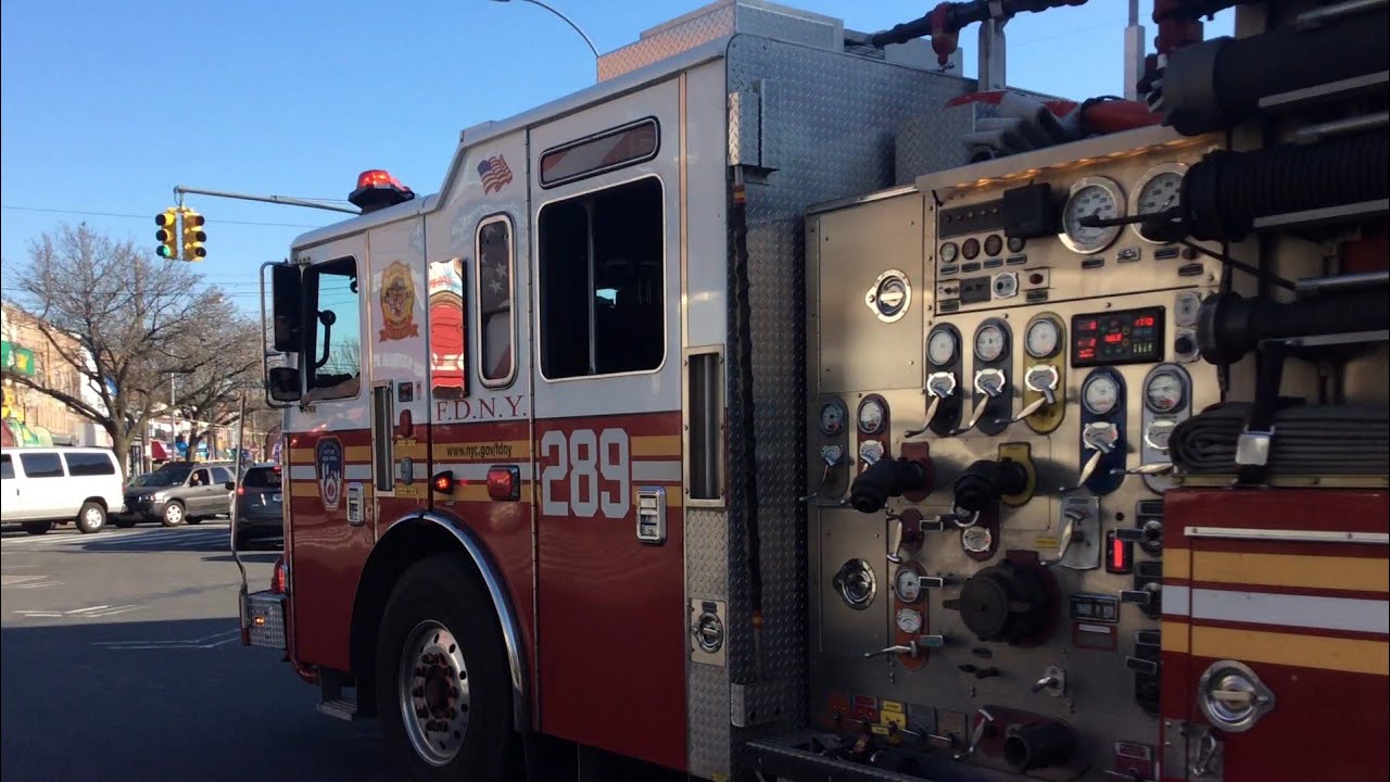 FDNY Engine 289 responding with air horns to relocate to Engine 303 ...