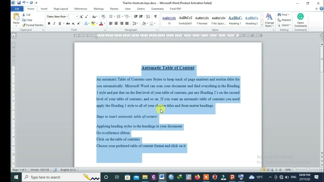 How to use shortcut keys in MS word document - YouTube