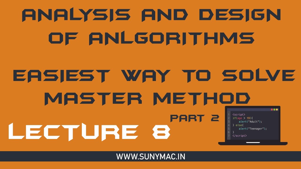 ADA || MASTER METHOD || MASTER THEOREM || EXAMPLES(PART2) || LECTURE 8 ...