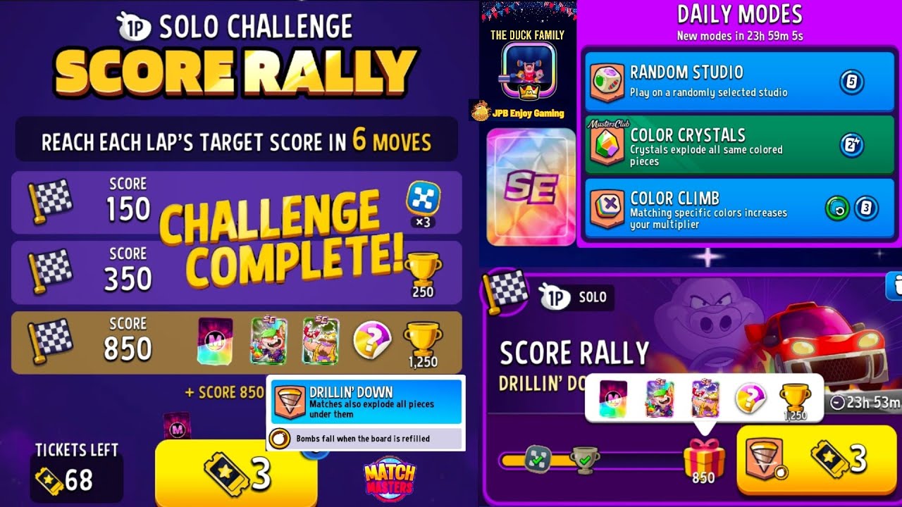 Solo Challenge Score Rally 6 Drillin'Down+Bombs Away 850 Score/ Color ...