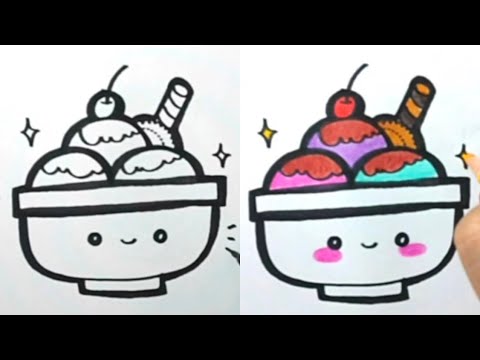 Cara mudah menggambar es krim lucu - how to draw easy cute ice cream ...