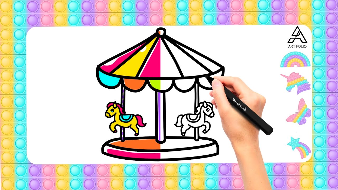 How to Draw & Color a Carousel with Horses | Fun & Easy Beginners ...