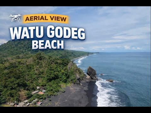 Aerial View of Watu Godeg Beach – Black Sand & Relaxing Music ...