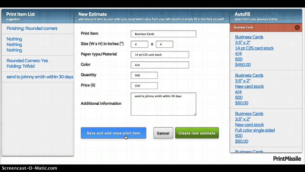Create a New Estimate for print jobs - YouTube
