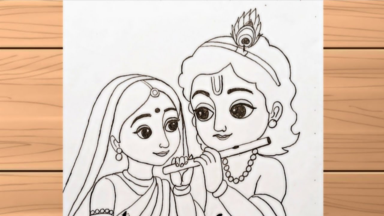 Radha and Krishna simple pencil outline drawing step by step‎⁨| cute ...