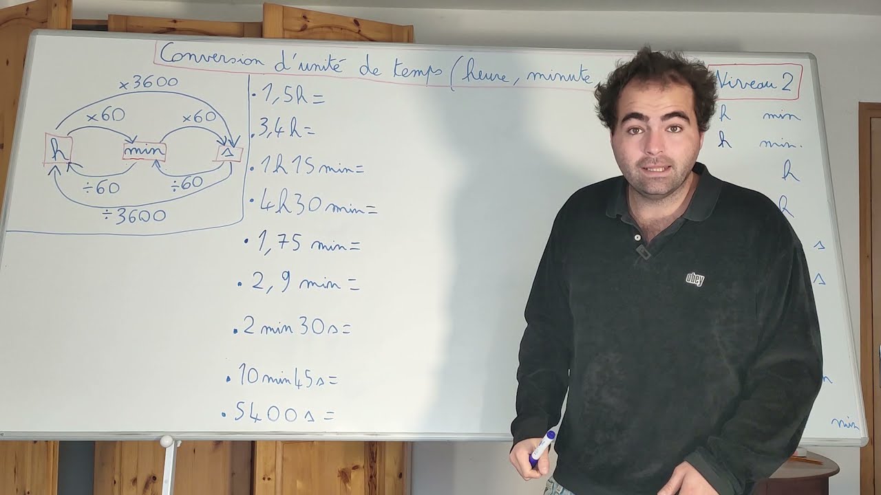 conversion d'unités temps heure minute seconde niveau 2 - YouTube