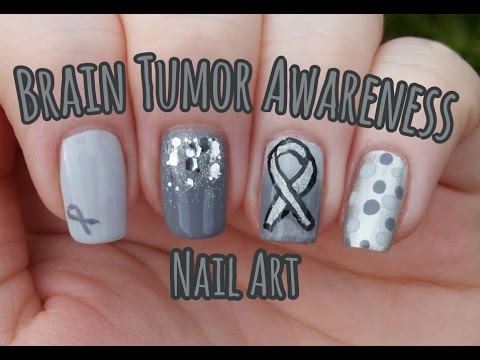 Brain Tumor Awareness Nail Art |#Gogreyinmay Design | Step by Step ...