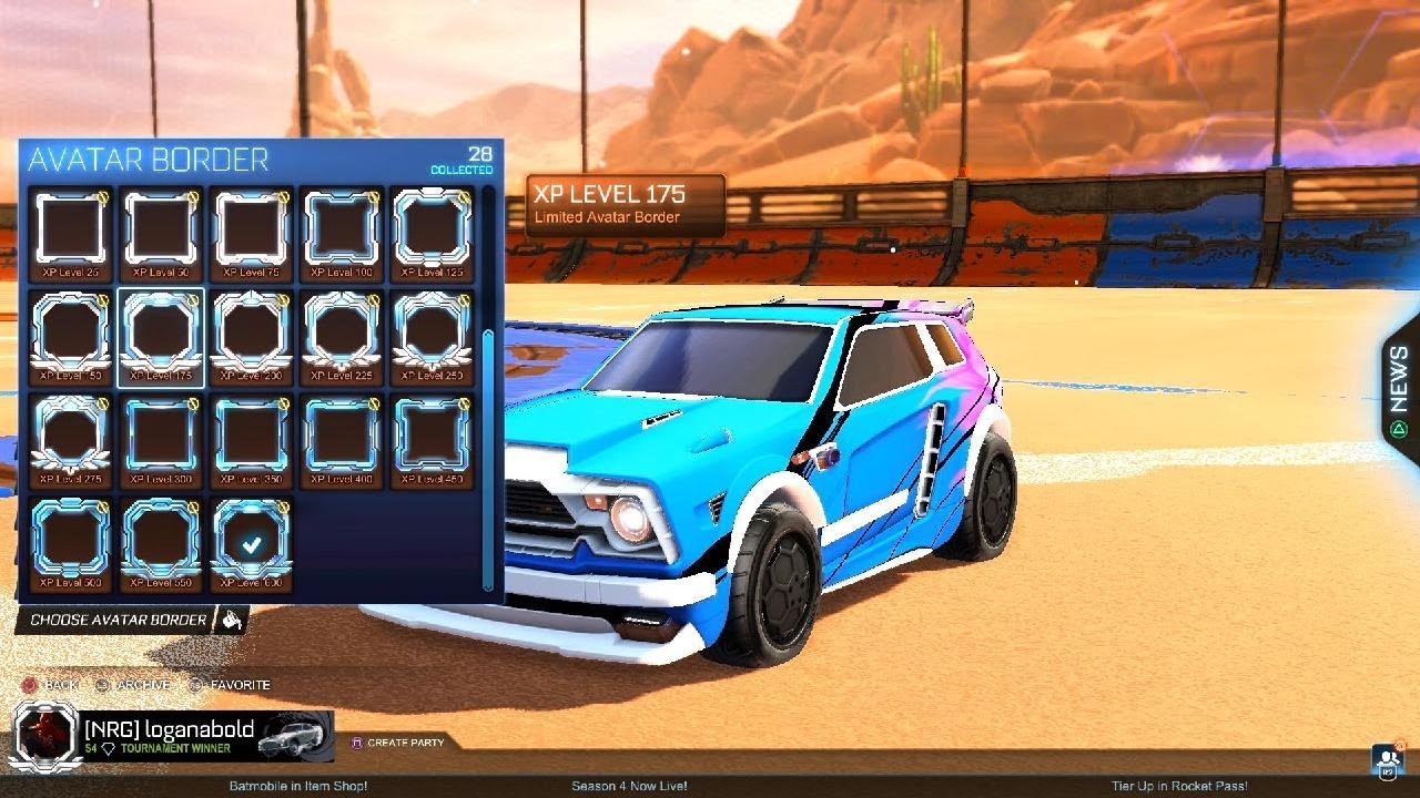 Rocket League xp border lev 25 to 600 - YouTube