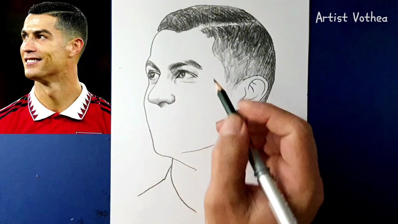 Drawing of sketch Cristiano Ronaldo's face / how to draw ronaldo ...