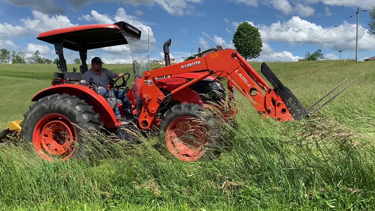 Finally cutting hay! Kubota M6060 and Vermeer 5040 mower - YouTube