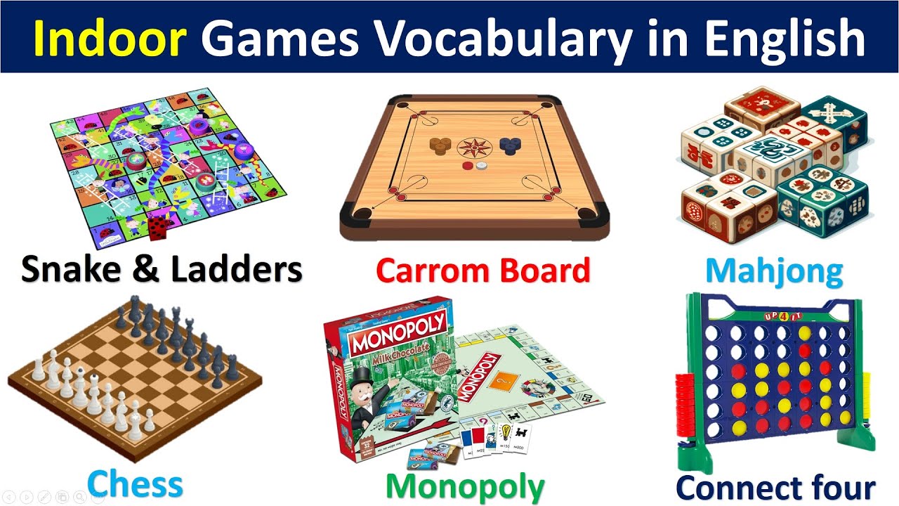Indoor Games Vocabulary In English || Common Action Verbs Vocabulary ...
