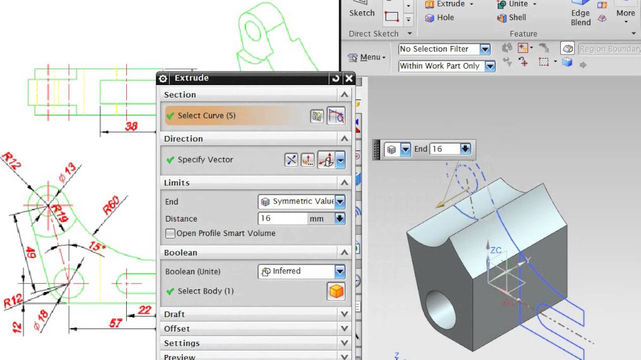 [UG NX 9.0] 16강 돌출하기 연습모델링. - YouTube