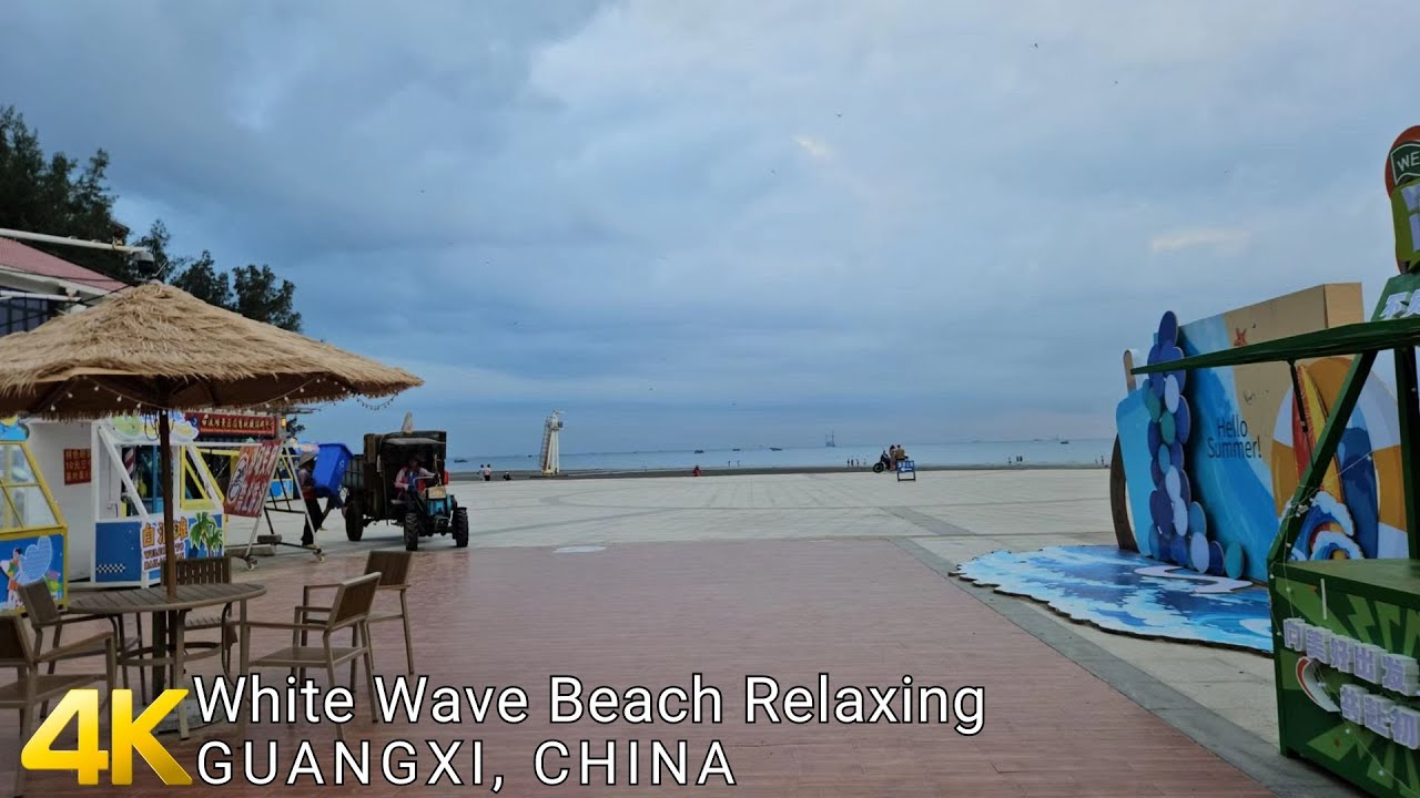 4k China Walking Tour | White Wave Beach Relaxing Walking ~ GuangXi ...