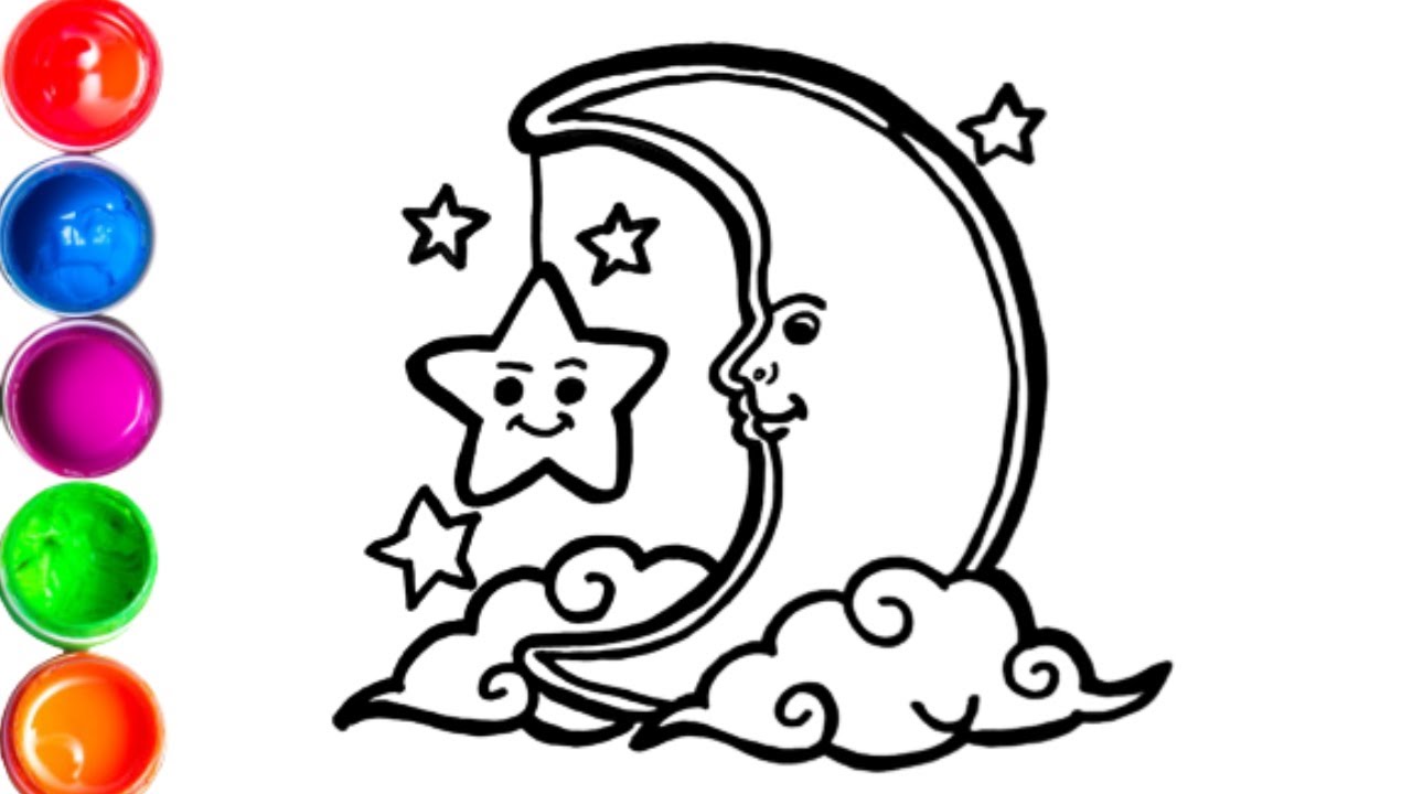 Moon and Star Drawing for Kids & Toddlers | How to draw Moon, Star ...