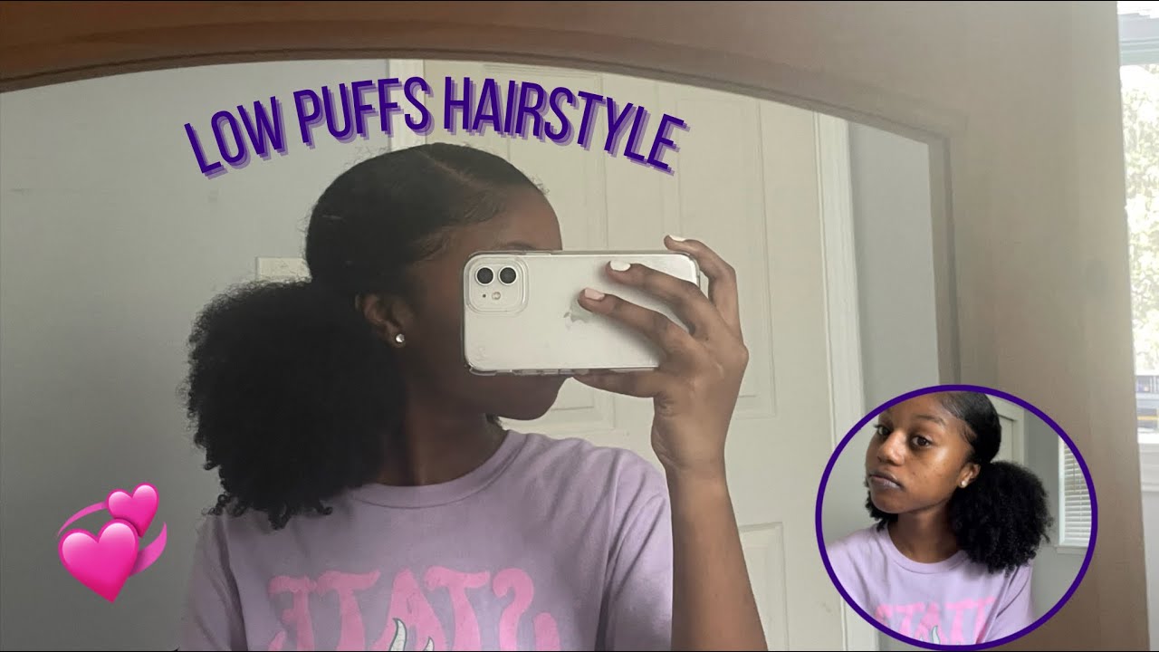 Simple low puffs style on Natural Hair - YouTube