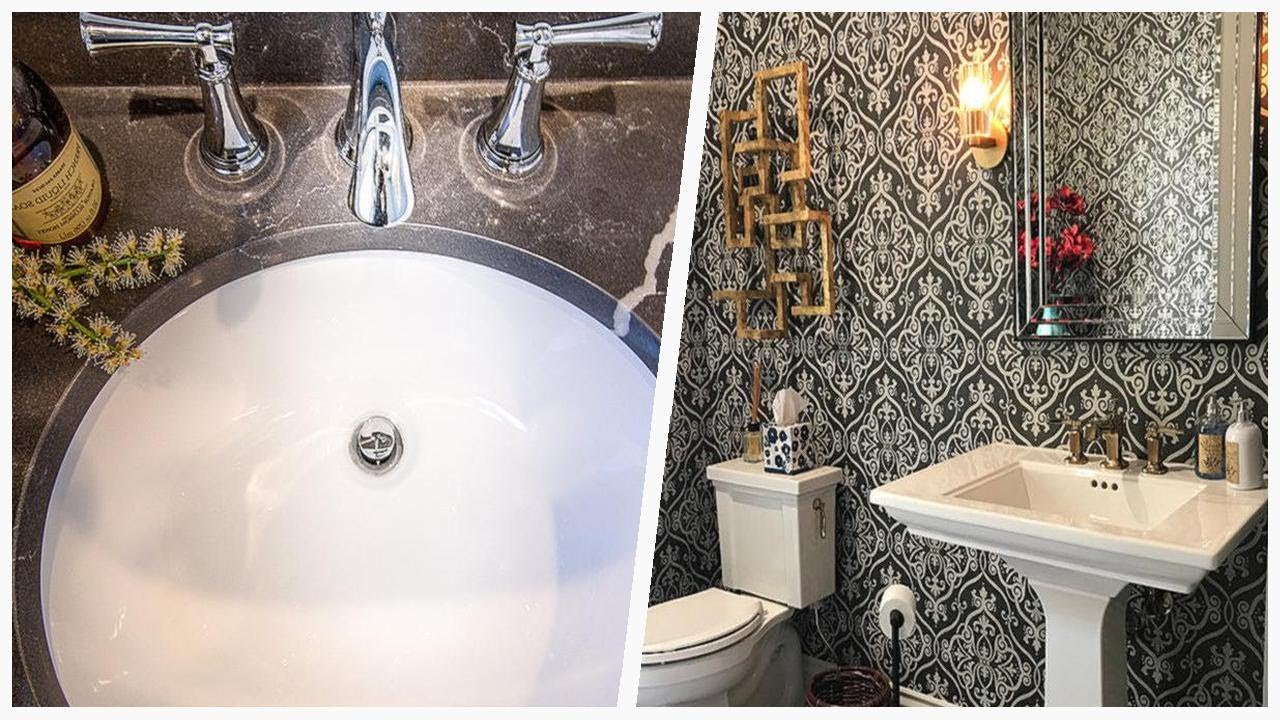 75 Brown Floor Powder Room With A Freestanding Vanity Design Ideas You ...