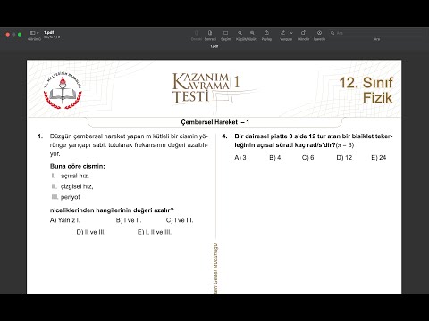 12.SINIF FİZİK KAZANIM TEST 1 ÇÖZÜM ÇEMBERSEL HAREKET (2022-2023)