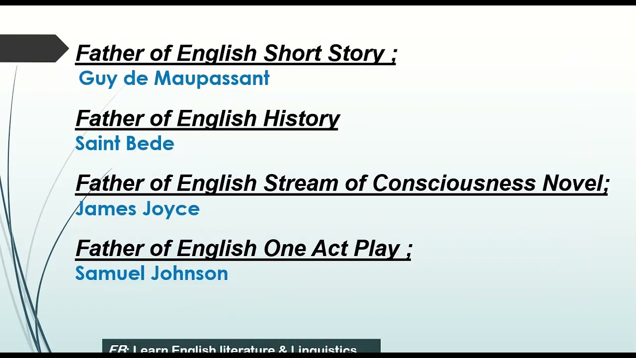 Fathers/ Founders of Different Branches of English Literature ...