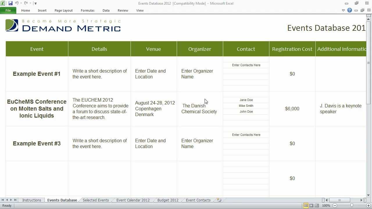 Events Database Template 2012 - YouTube