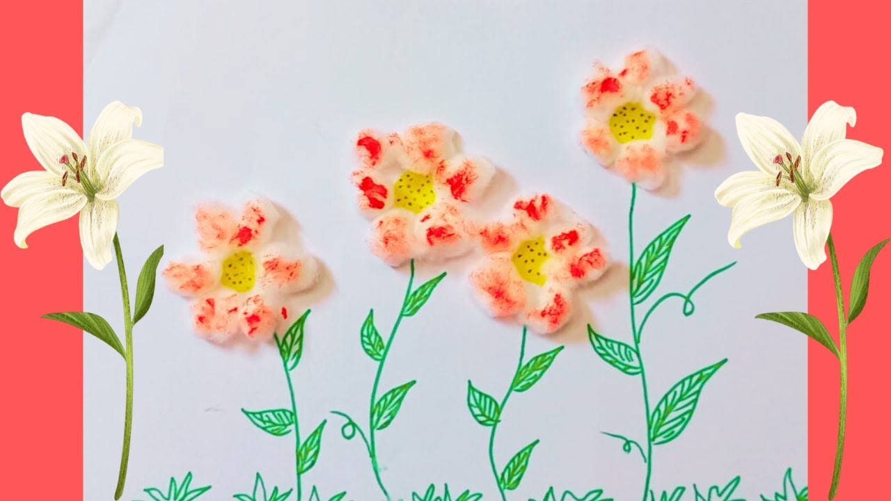 DIY Easy Handmade Cotton Flowers 💐 Making Craft Idea || Drawing with ...