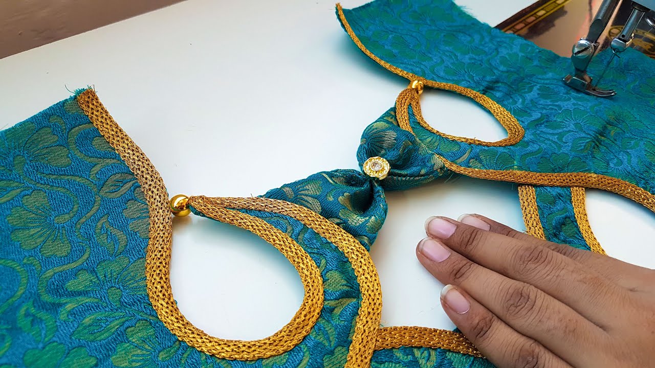 Banarasi silk saree blouse gala back neck design cutting and stitching ...