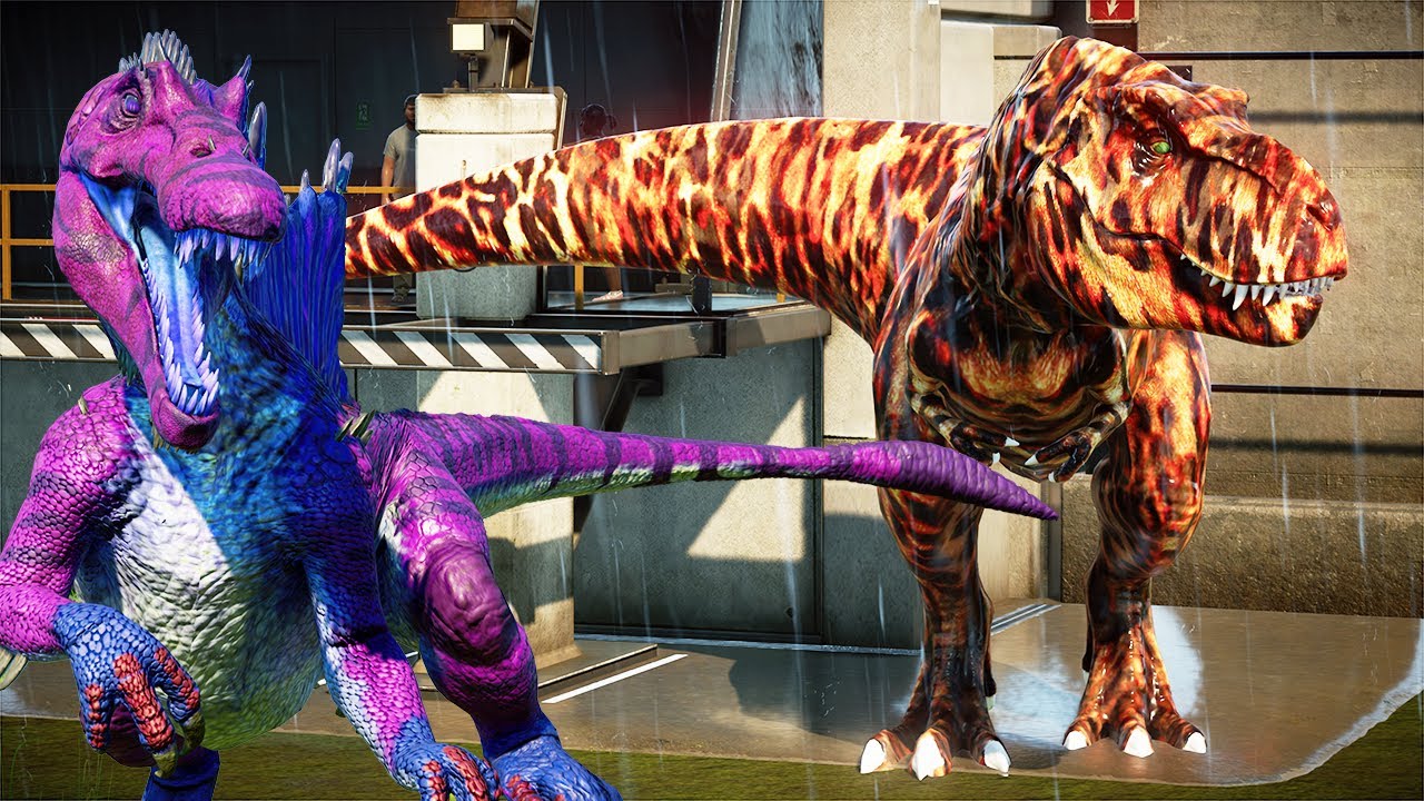 2X LEOPARD T REX vs 2X Demon Spinosaurus,Indominus Rex, Triceratops ...