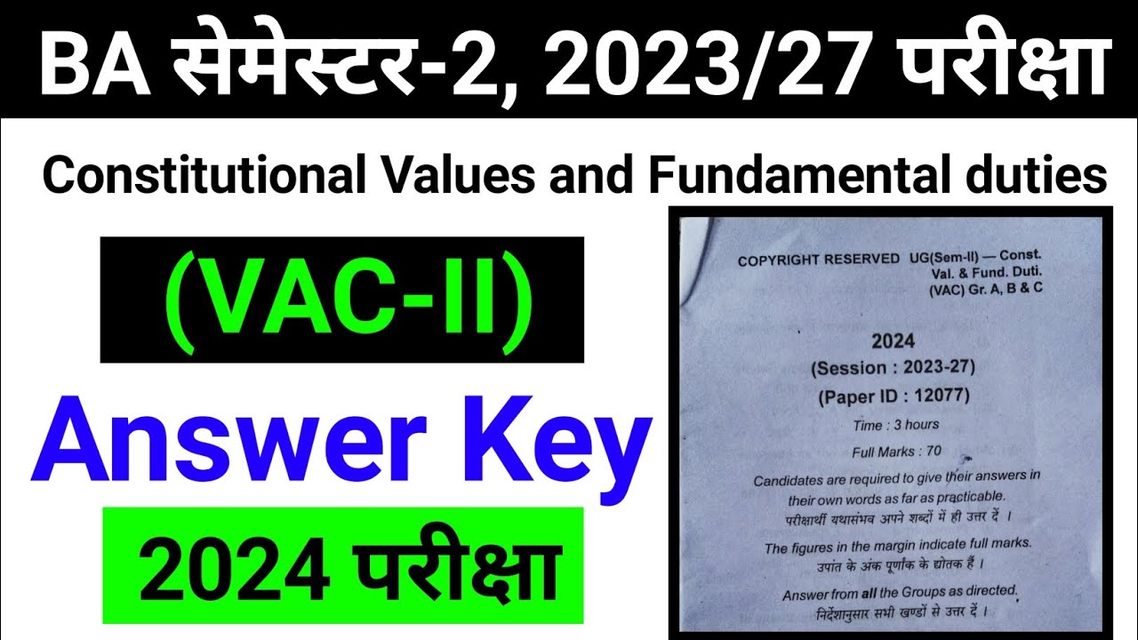 Ba Semester 2 Constitutional Values Answer Key | Ba Vac-2 Answer Key ...