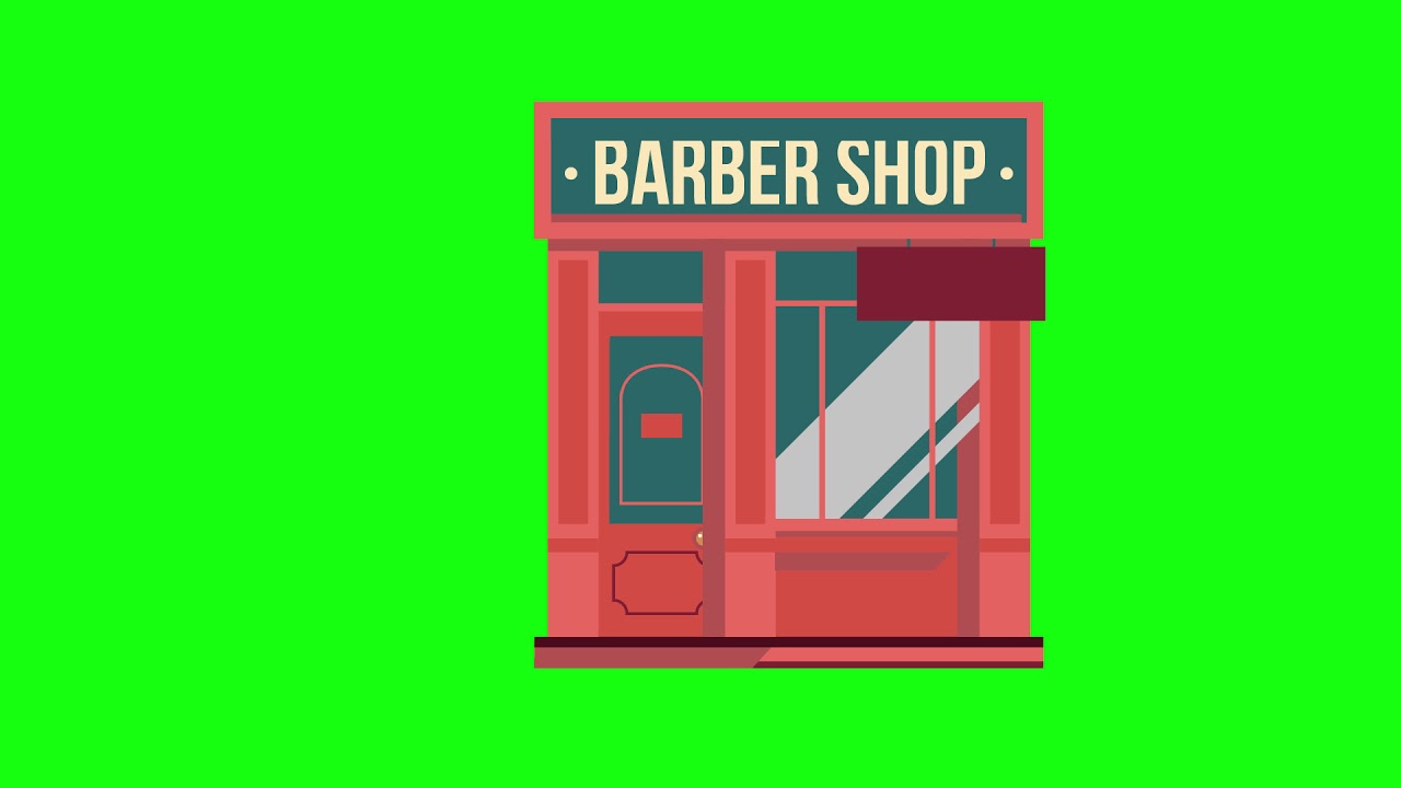 Green Screen-BARBER SHOP. Green background. Animation of the building ...