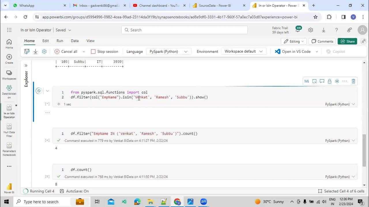 How to use In or isin operator using Notebook in Microsoft Fabric in Telugu - YouTube