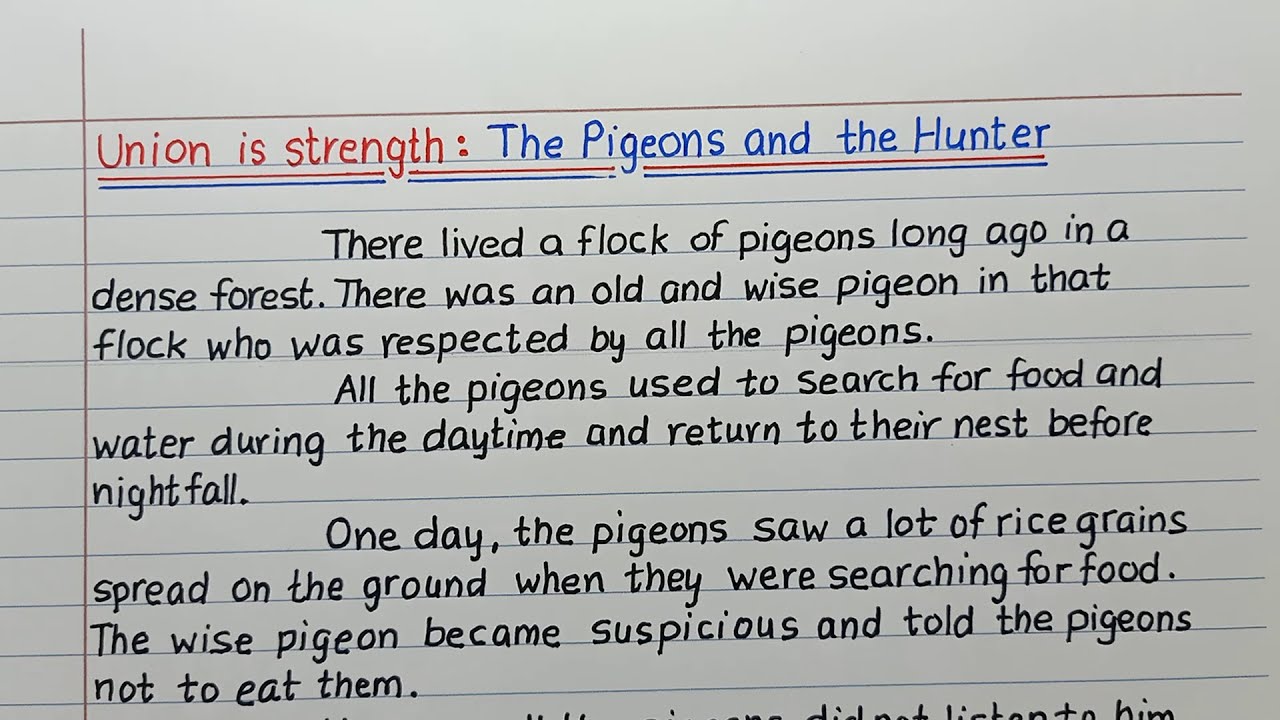 The pigeon and the hunter moral story writing in English - Moral Story ...