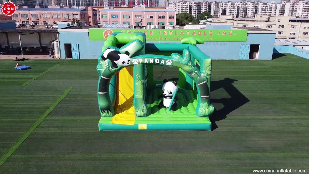 Panda themed inflatable combos bouncy castle with slide from Chinee ...
